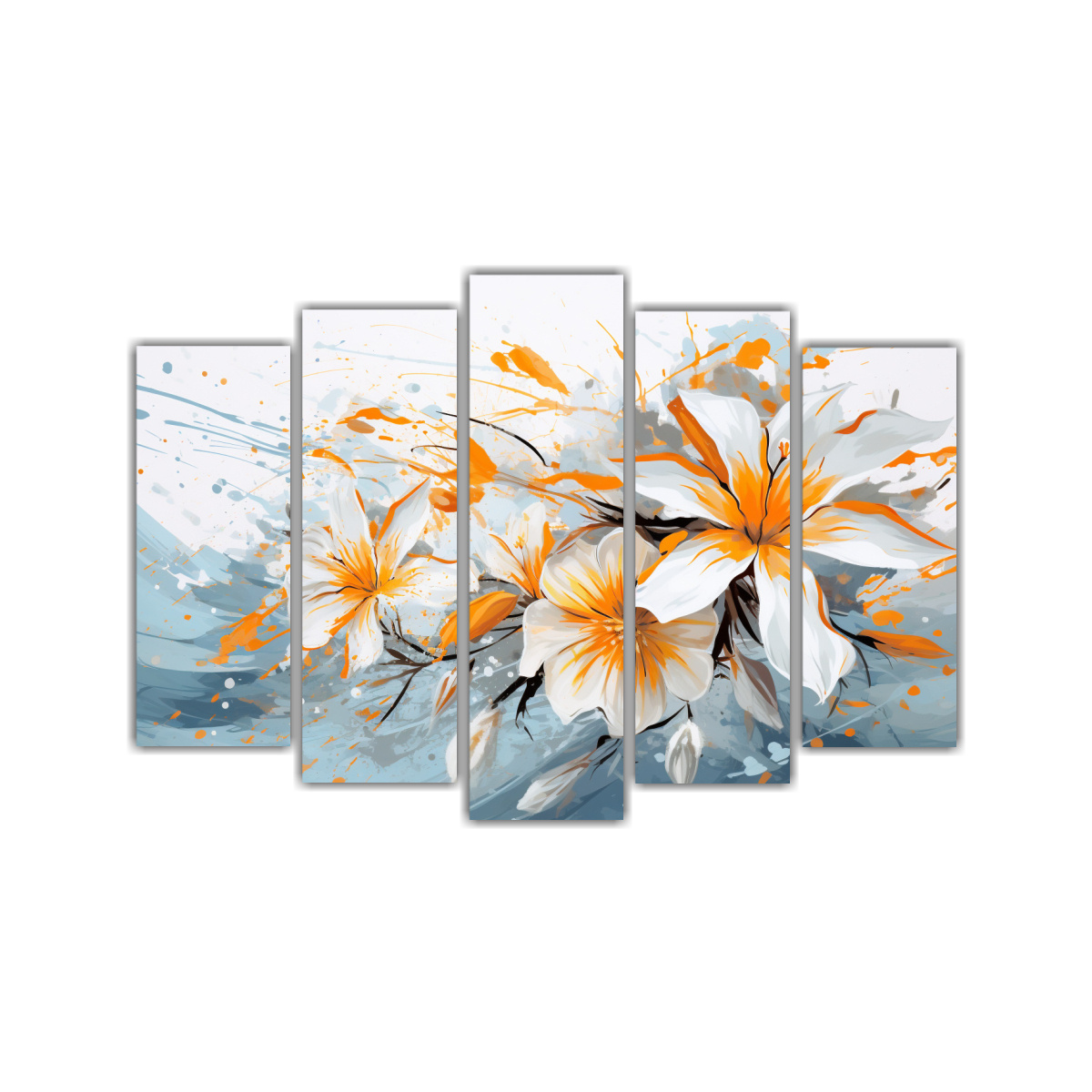 Cuadro Cinco Telas En Bastidor Moderno Blanco Y Naranja - DecoCuadros