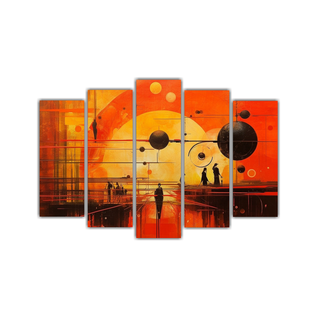 Conjunto 5 Cuadros Decorativos Abstractos Naranja - DecoCuadros