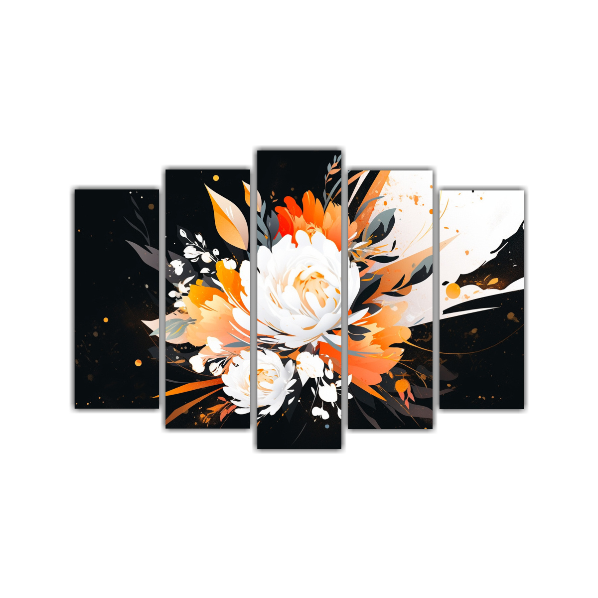 Conjunto 5 Cuadros Decorativos Estética Blanco Y Naranja Neonoir Estilo - Decocuadros