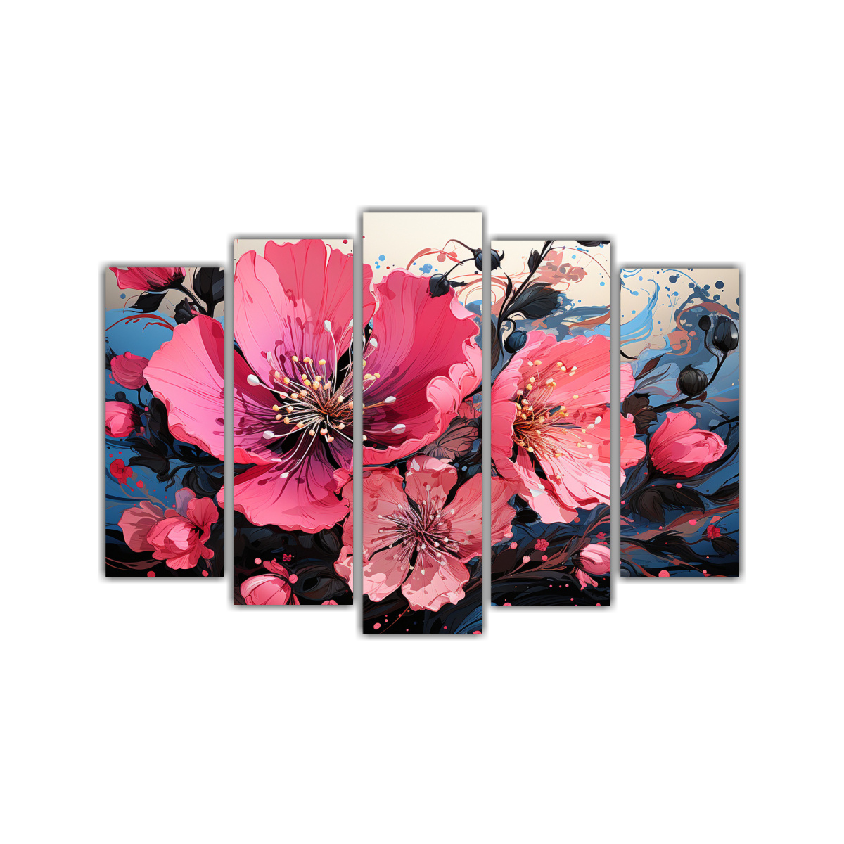 Conjunto 5 Lienzos Inspiración Hierbas En Colores Negro Y Rosa | DecoCuadros