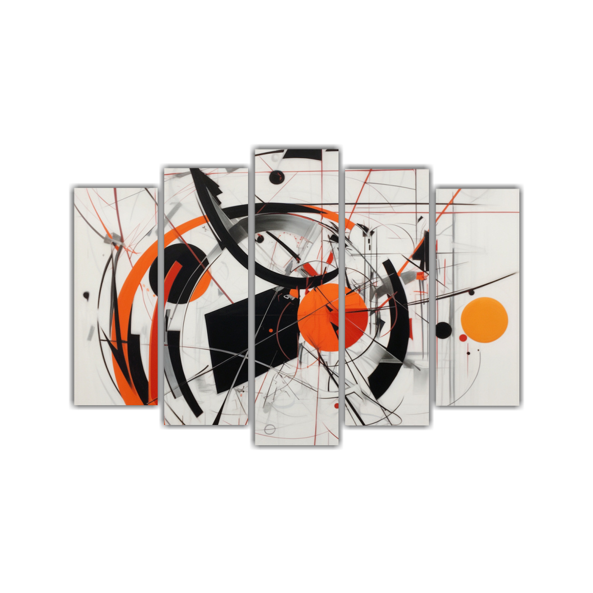 Conjunto De 5 Cuadros Abstractos Negro Y Naranja En Fondo Blanco - DecoCuadros