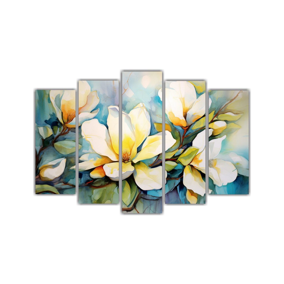 Conjunto Cuadros Abstractos Magnolias Amarillo Turquesa - Decocuadros