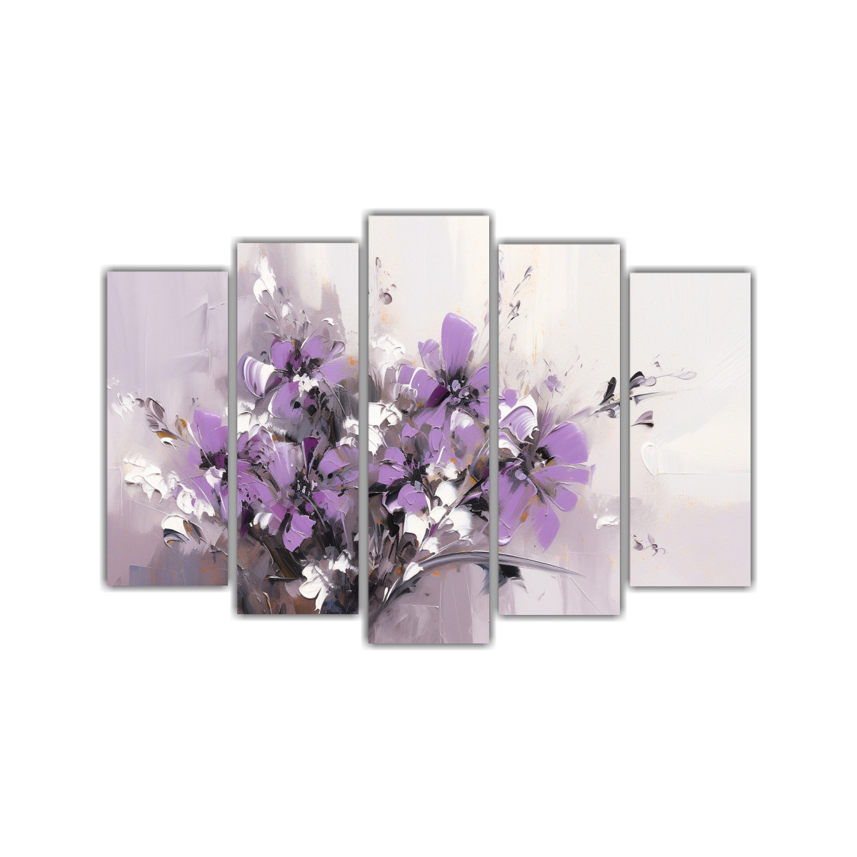 Conjunto De 5 Cuadros Acuarela Perspectiva A Flores En Colores Morado Y ...