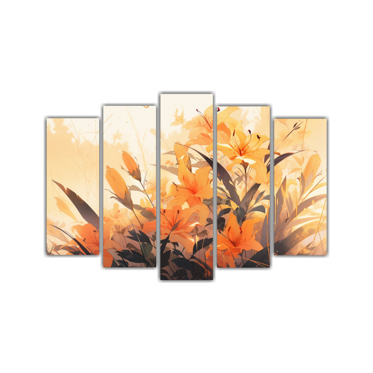 Conjunto De 5 Cuadros Neonoir Amarillo Y Naranja - DecoCuadros