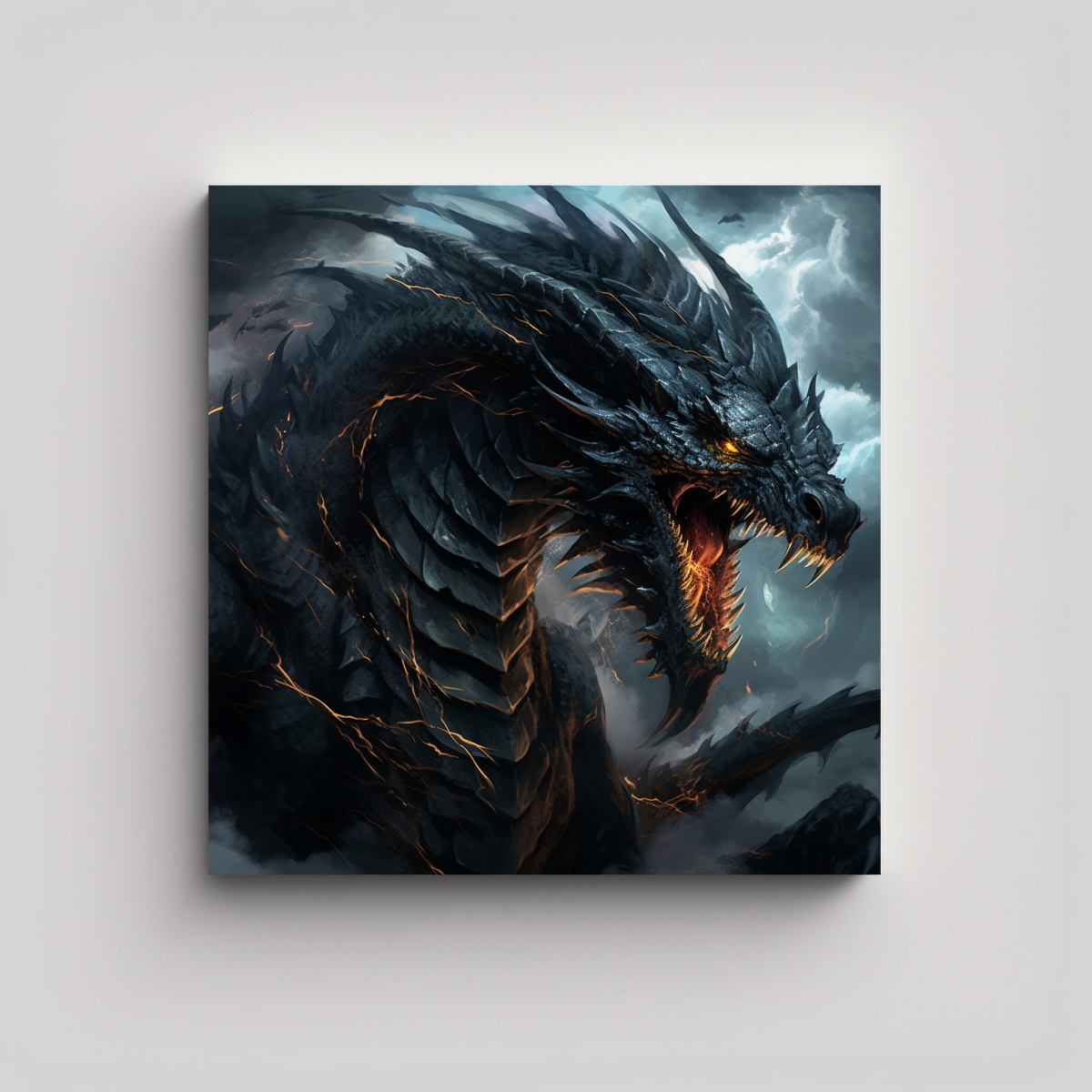 Cuadro Decorativo Dragón Negro Y Tormenta Oscura | DecoCuadros