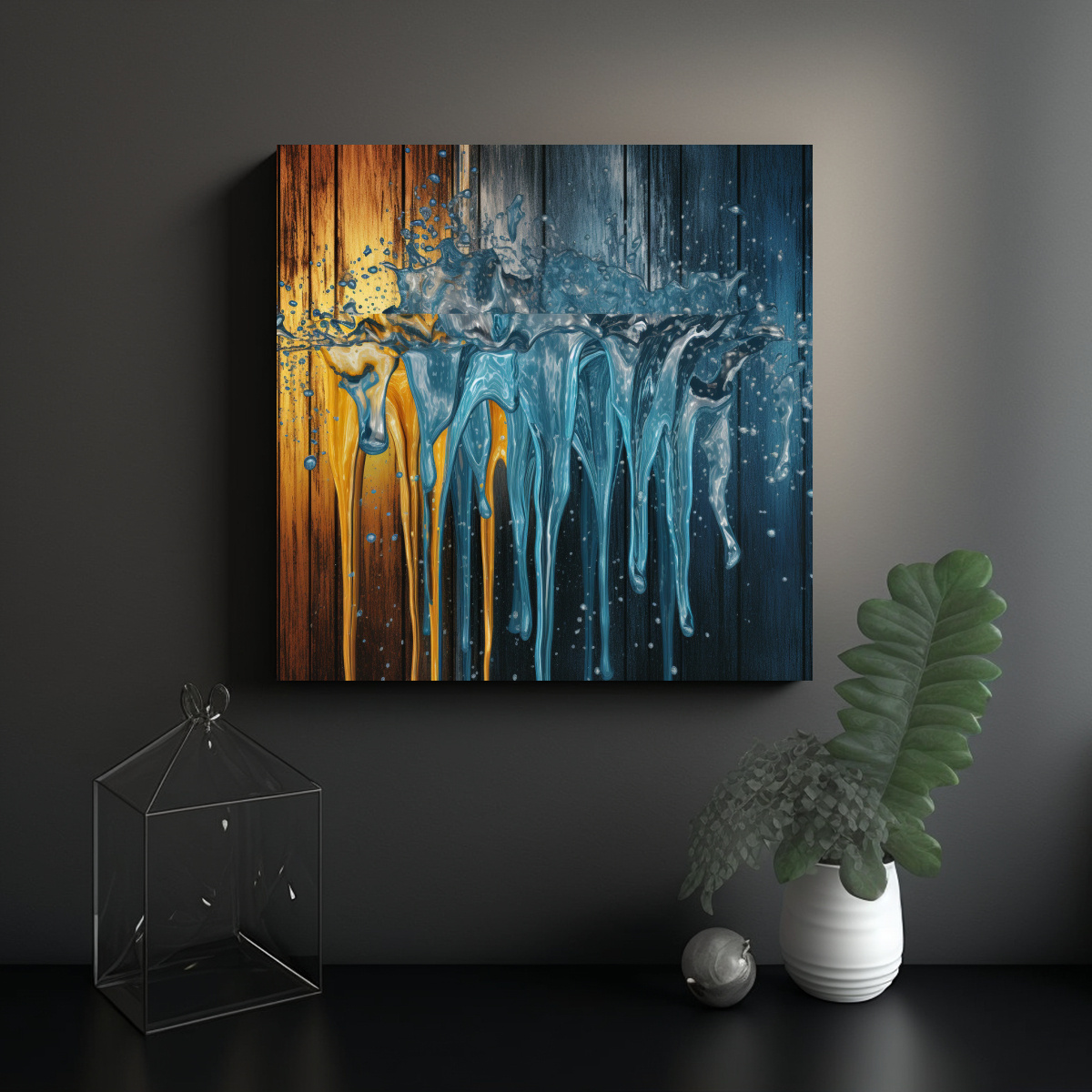 Cuadro Cuadrados Fantasía: Arte Acuático Con Textura De Salpicaduras - DecoCuadros