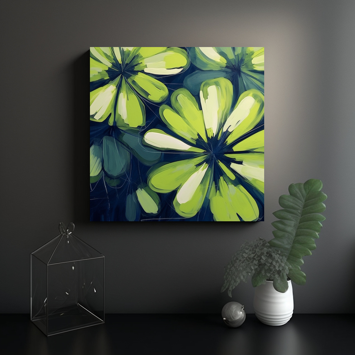 ¡Decora Con Estilo! Cuadro Abstracto Armónico En Lienzo De Gran Tamaño En Verde Lima Y Azul ...