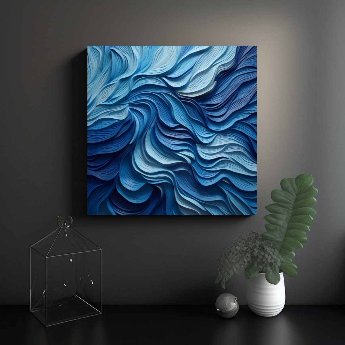 Cuadro Abstracto Azul Con Ondas Realistas - DecoCuadros