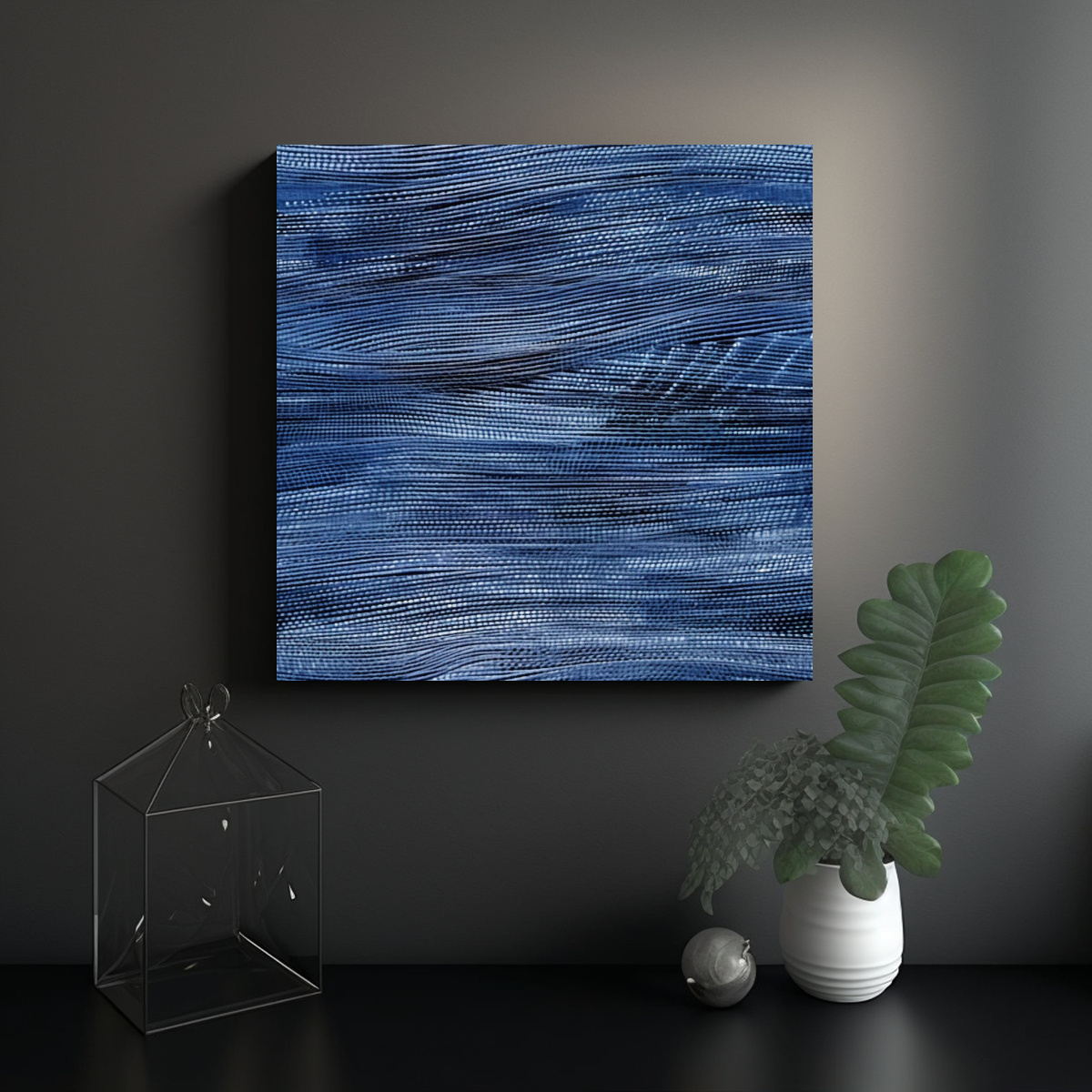 Cuadro Abstracto Azul Con Patrón Ondulado En Tela, Decoración De ...