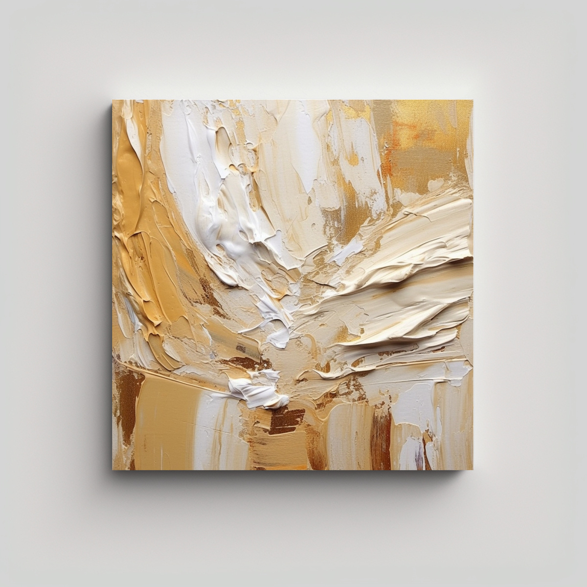Cuadro Abstracto Clásico En Tonos Crema Y Blanco Con Toques Dorados ...
