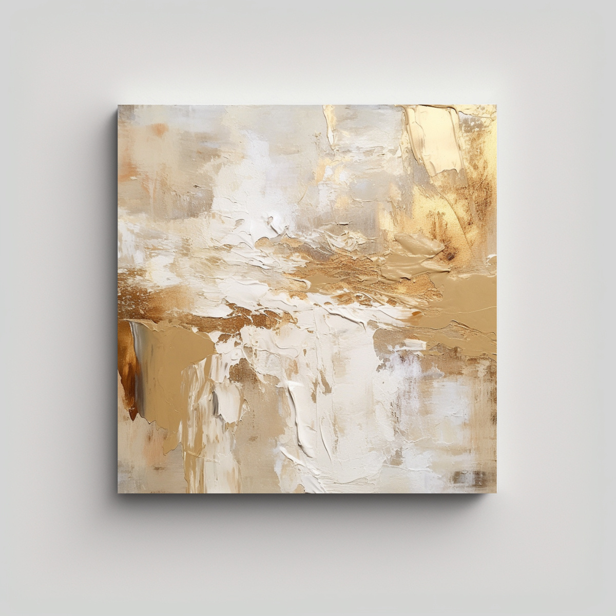 Cuadro Abstracto Clásico Moderno En Tonos Beige, Blanco Y Dorado ...