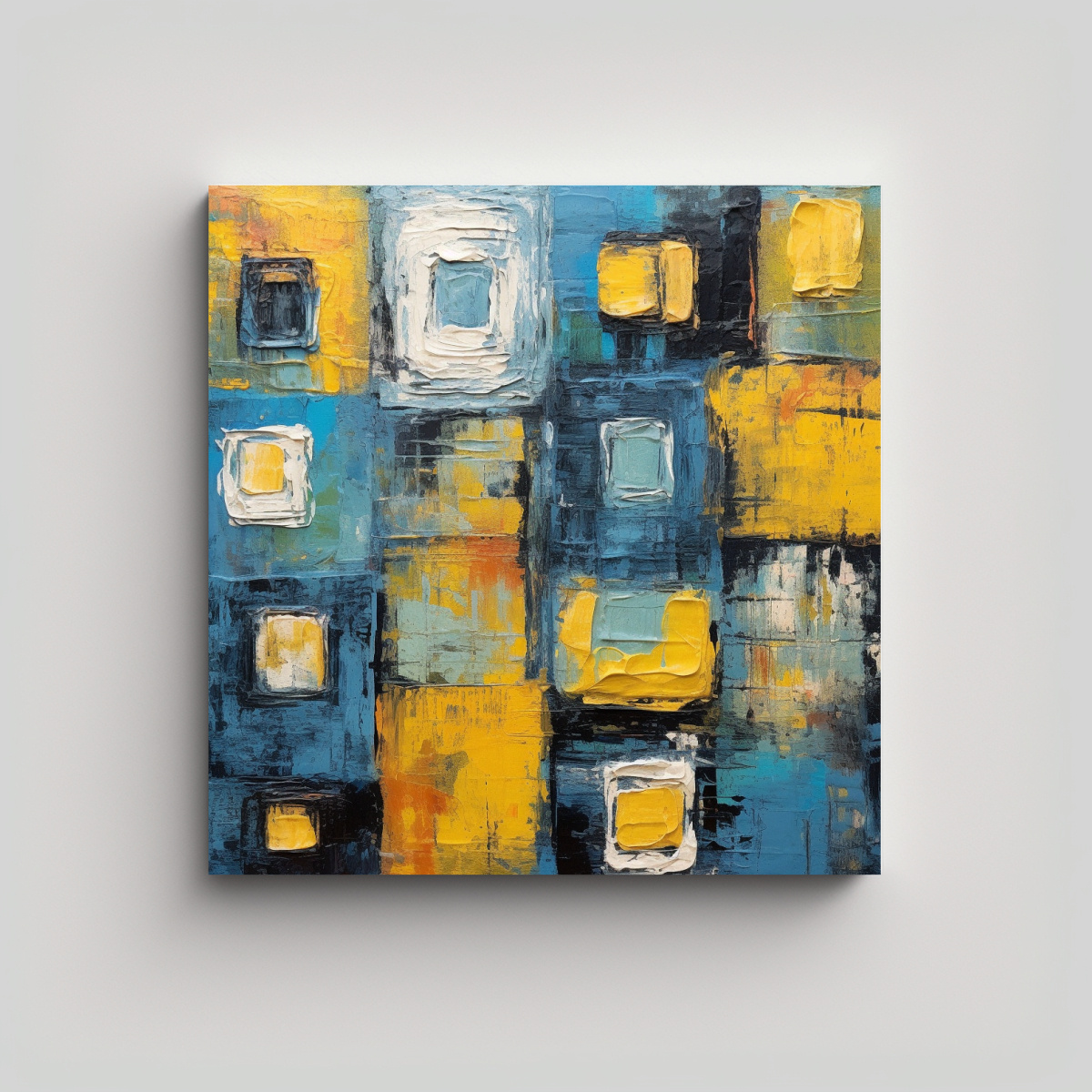 Cuadro Abstracto Con Cuadrados Azules Y Amarillos - DecoCuadros