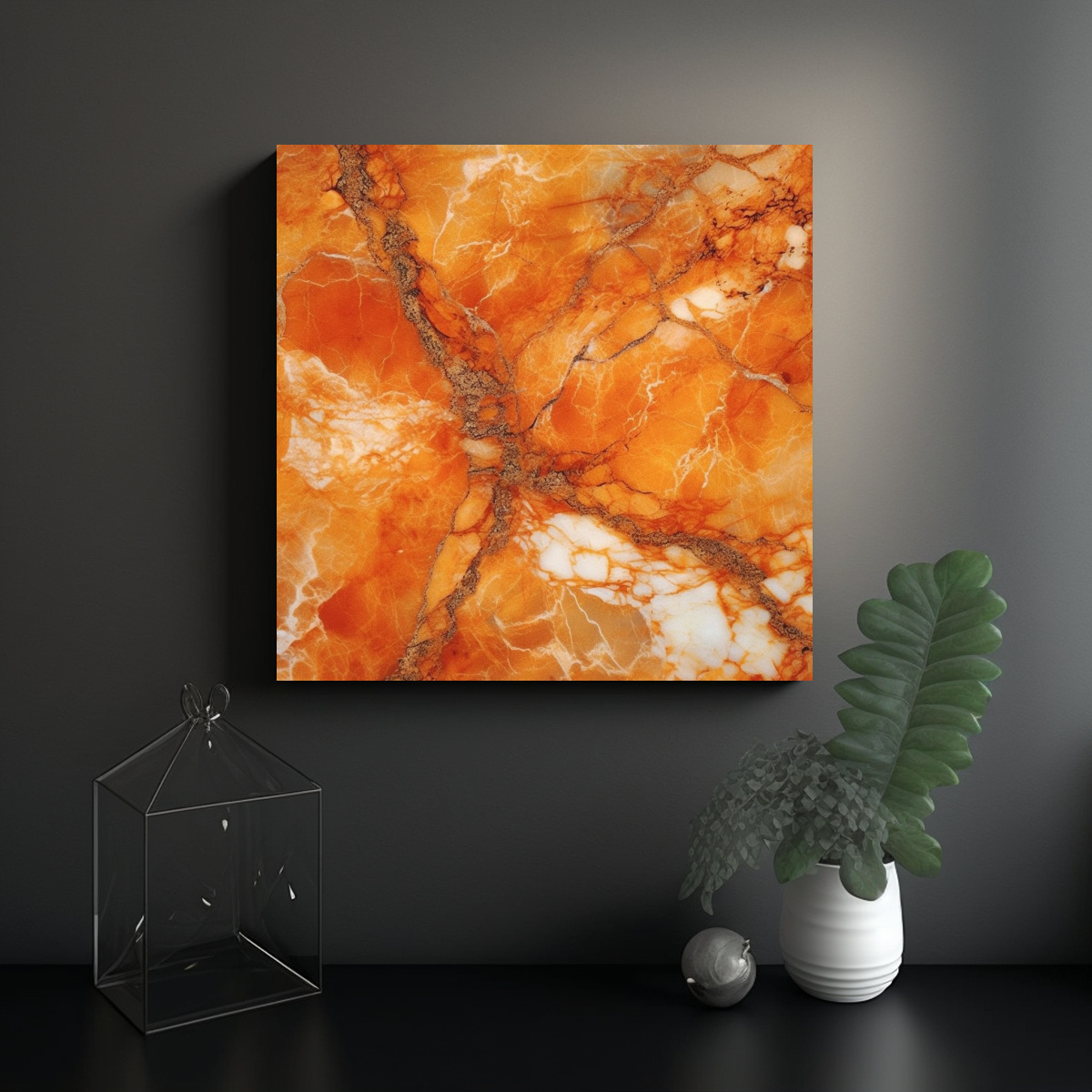 Cuadro Abstracto Decorativo Textura Mármol Naranja Intensa - DecoCuadros