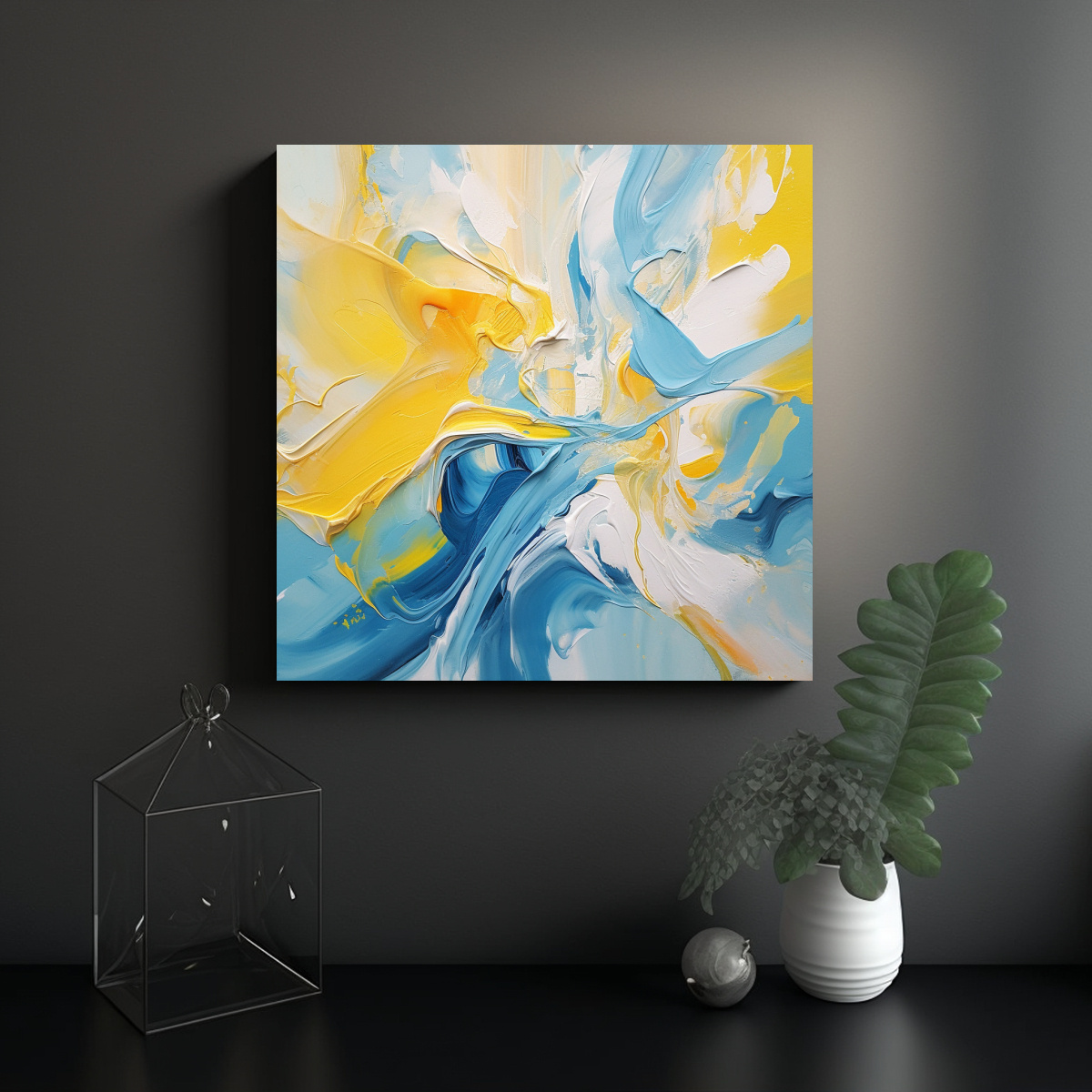 Cuadro Abstracto Personalidad En Tonos Azul Claro Y Amarillo - DecoCuadros