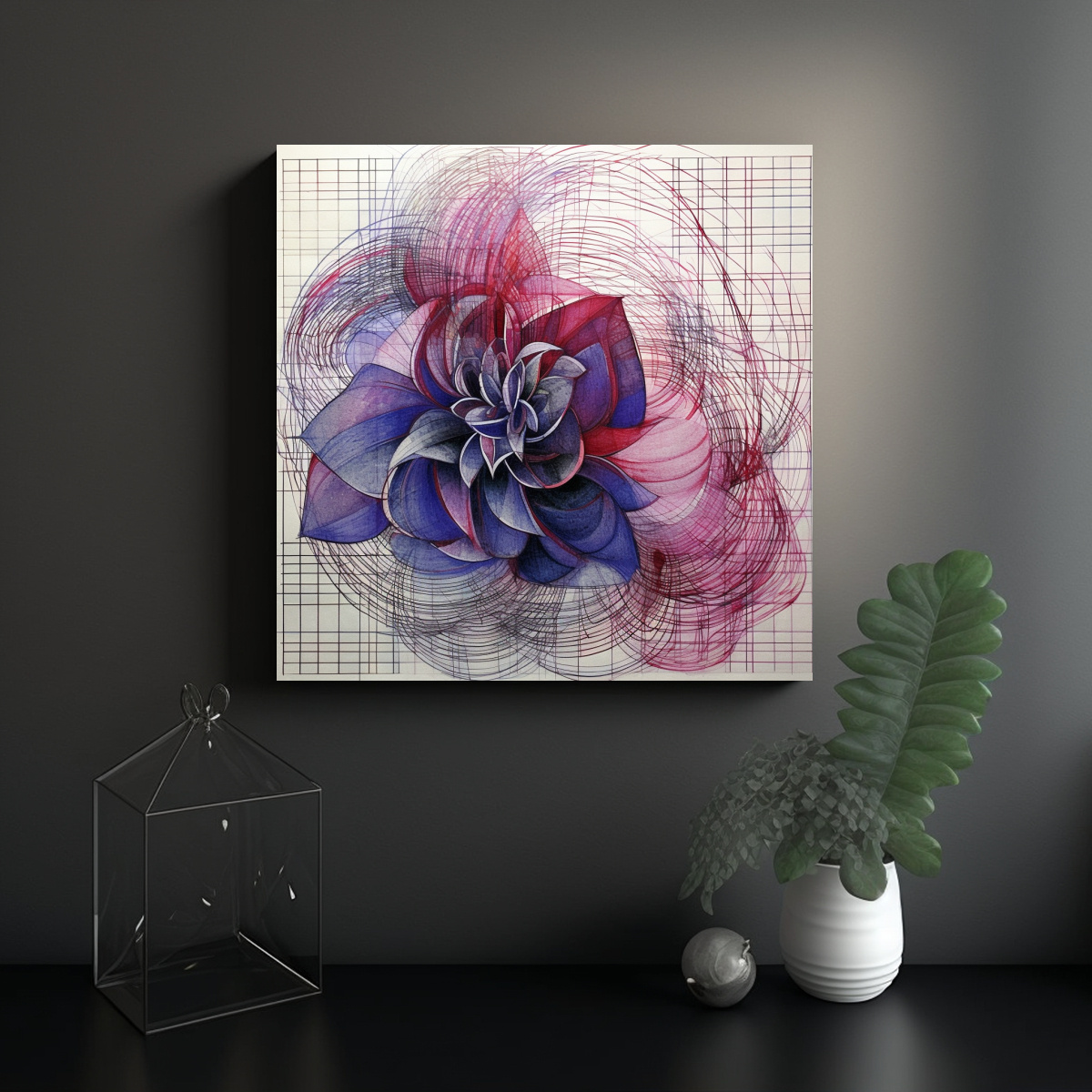 Cuadro Abstracto Innovador Dibujo De Flor Con Muchas Hebras En Tela De Alta Calidad - Decocuadros