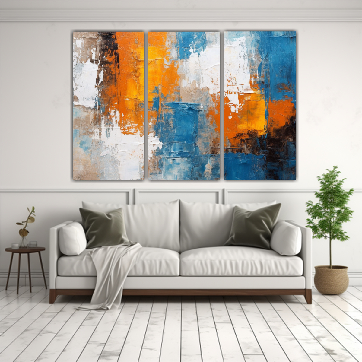 Cuadro Abstracto Moderno En Tono Naranja Y Azul - DecoCuadros