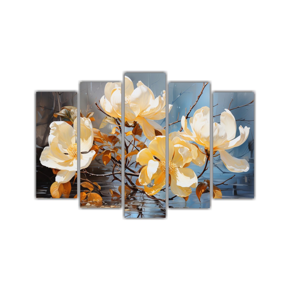 Cuadro Abstracto Moderno Con Representación De Magnolias En Colores Amarillos - Decocuadros