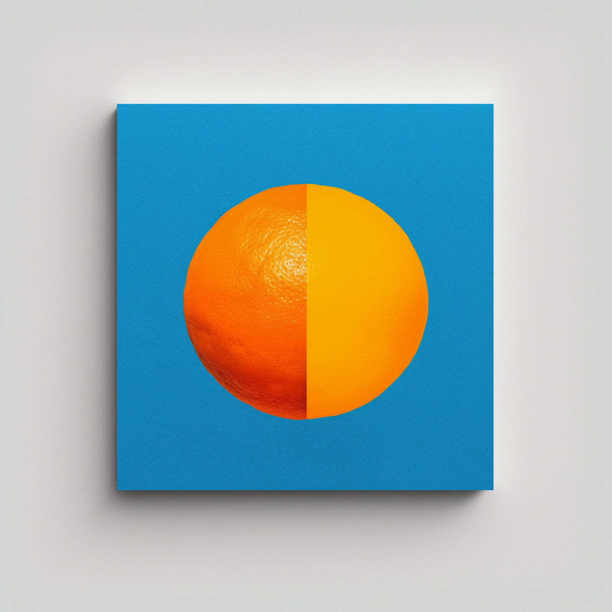 Cuadro Abstracto Naranja Dividido Sobre Fondo Azul Y Amarillo - DecoCuadros