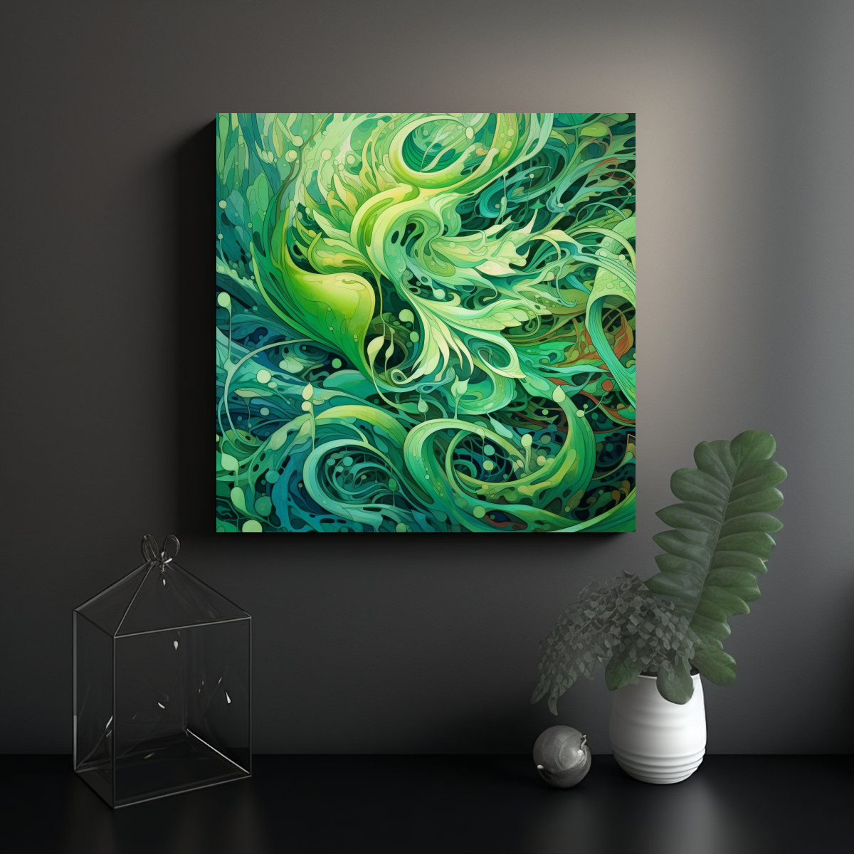 Cuadro Abstracto Verde Claro Estilo Decorativo Para Comedor - Compra ...