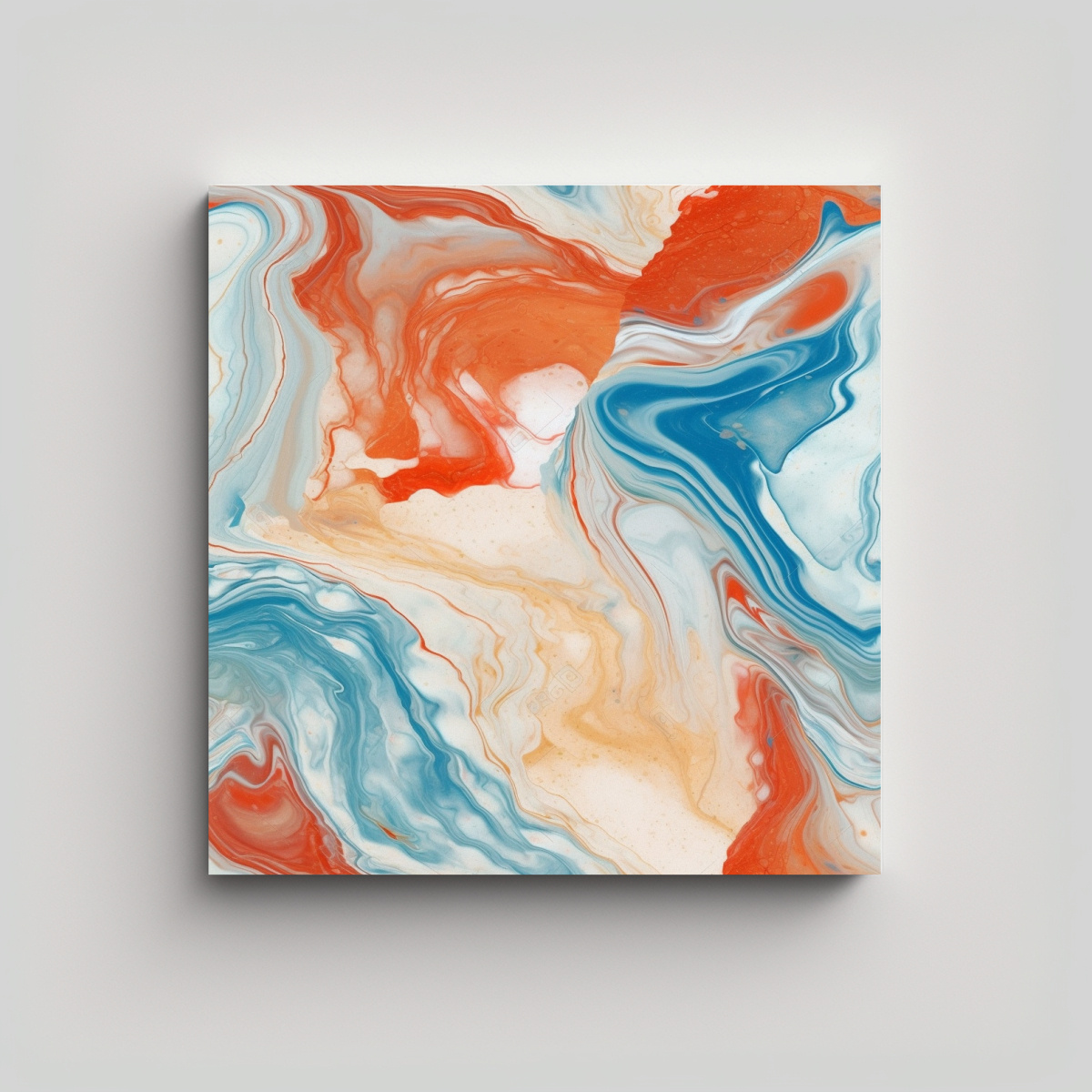 Cuadro Mármol Azul Y Naranja Con Fondo Rojo Y Blanco - DecoCuadros
