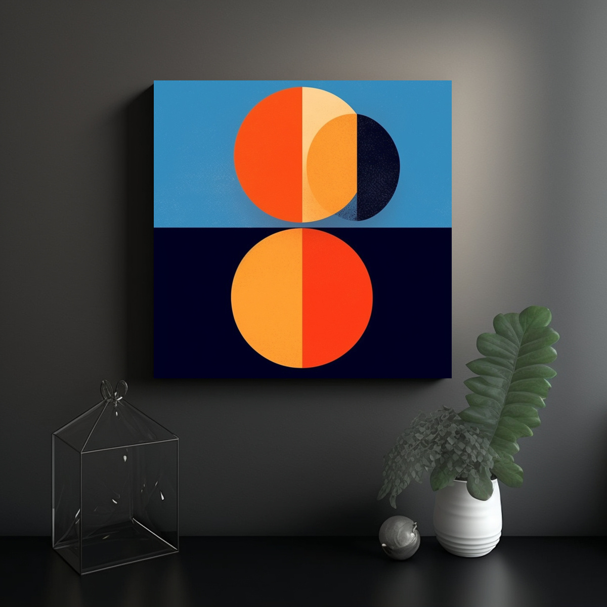 Cuadro Belleza Acuarela Bastidor Paul Rand Naranja Y Azul - DecoCuadros