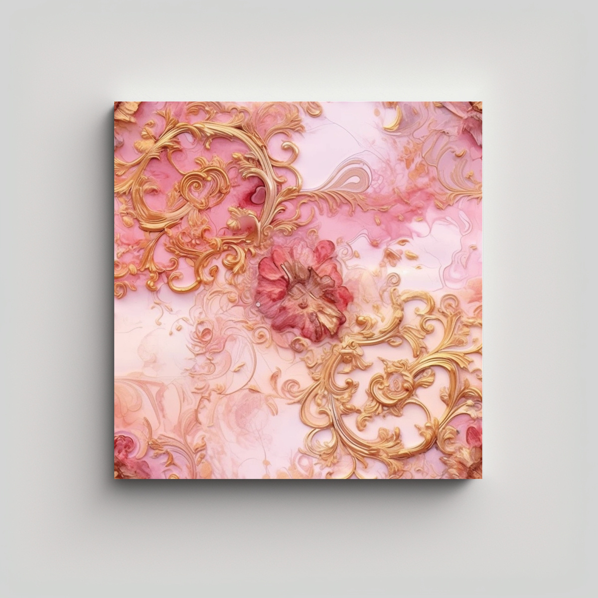 Cuadro Rosa Y Dorado Estilo Decorativo Elegante - Decocuadros