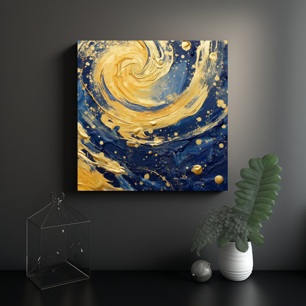 Cuadro Abstracto Azul Marino Y Dorado - DecoCuadros