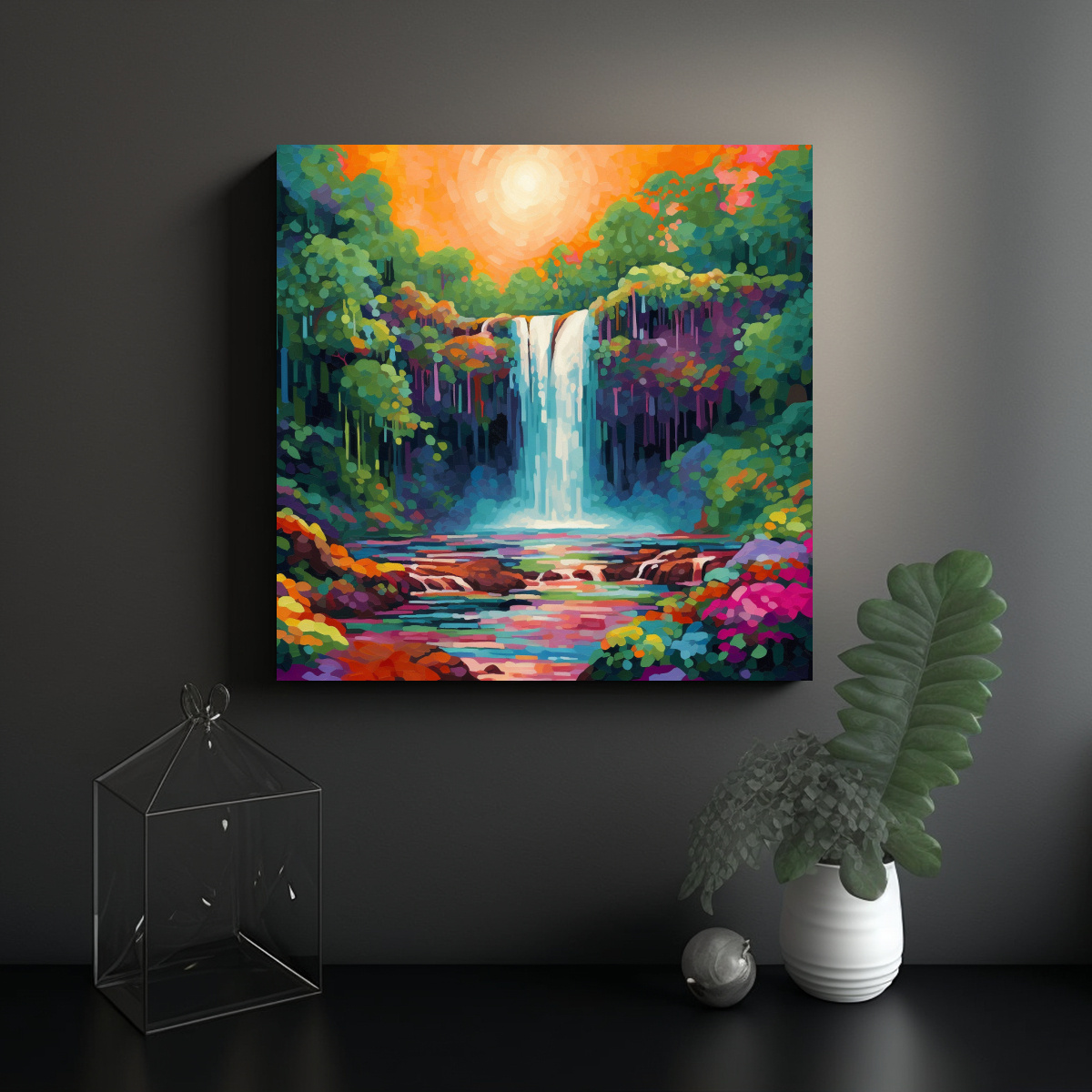 Cuadro De Cascada En Entorno Natural Exuberante - DecoCuadros