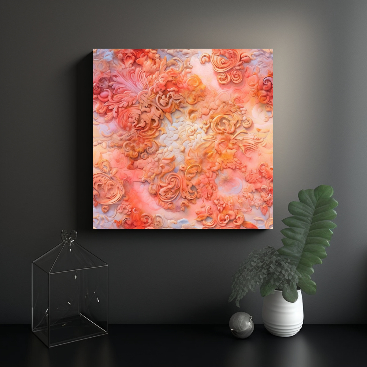 Cuadro De Coral Y Dorado Estilo Ricamente Detallado En Azulejo ...