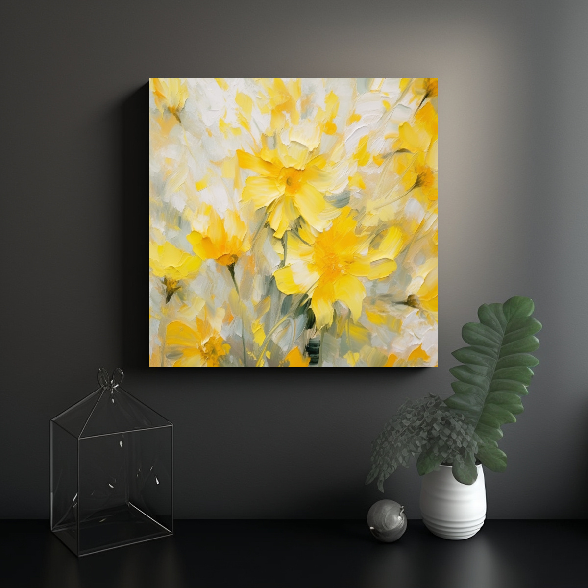 Cuadro De Flores Amarillas En Fondo Blanco: Decoración Elegante - Decocuadros