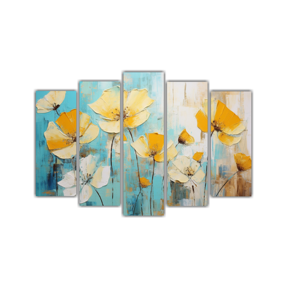 Cuadro De Flores Amarillas Y Cian En Lienzo - DecoCuadros