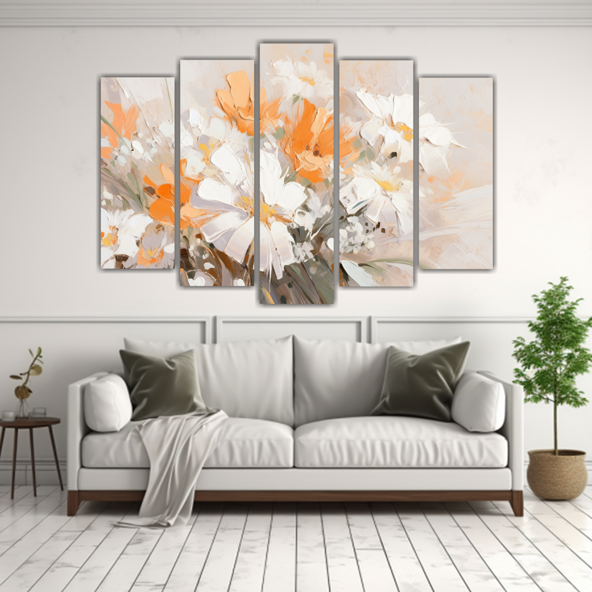 Cuadro De Flores Blancas Y Naranjas En Lienzo Para Decoración - DecoCuadros