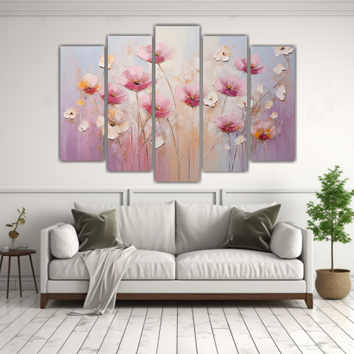 Cuadro De Flores En Tonalidades Doradas Y Rosas En Lienzo - DecoCuadros