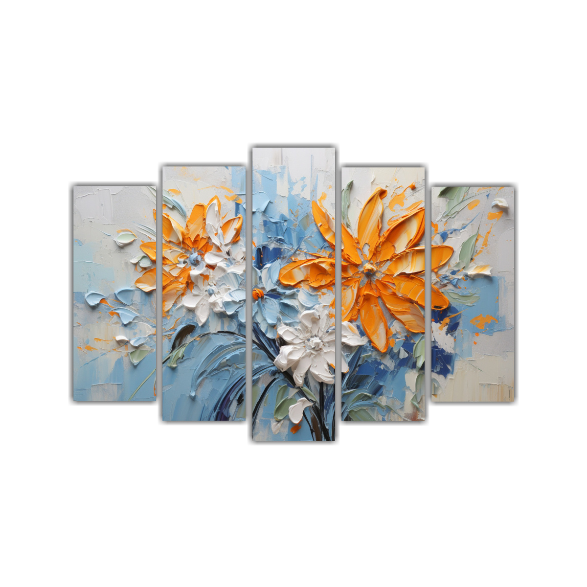 Cuadro De Flores En Tonos Naranja Y Azul Para Salón - DecoCuadros