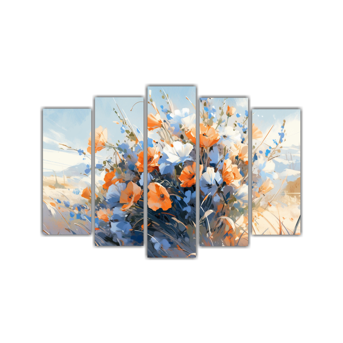 Cuadro De Flores Naranja Y Azul En Lienzo Horizontal Pop Art A La Venta - Decocuadros