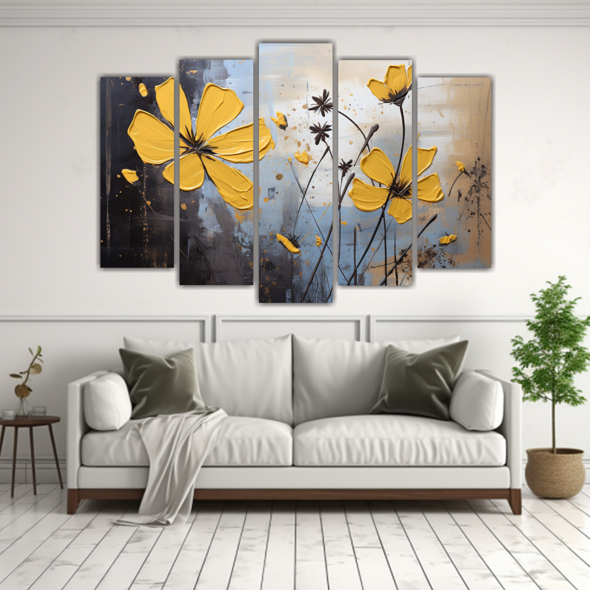 Cuadro Decorativo De Flores Amarillas Y Negras En Lienzo - DecoCuadros