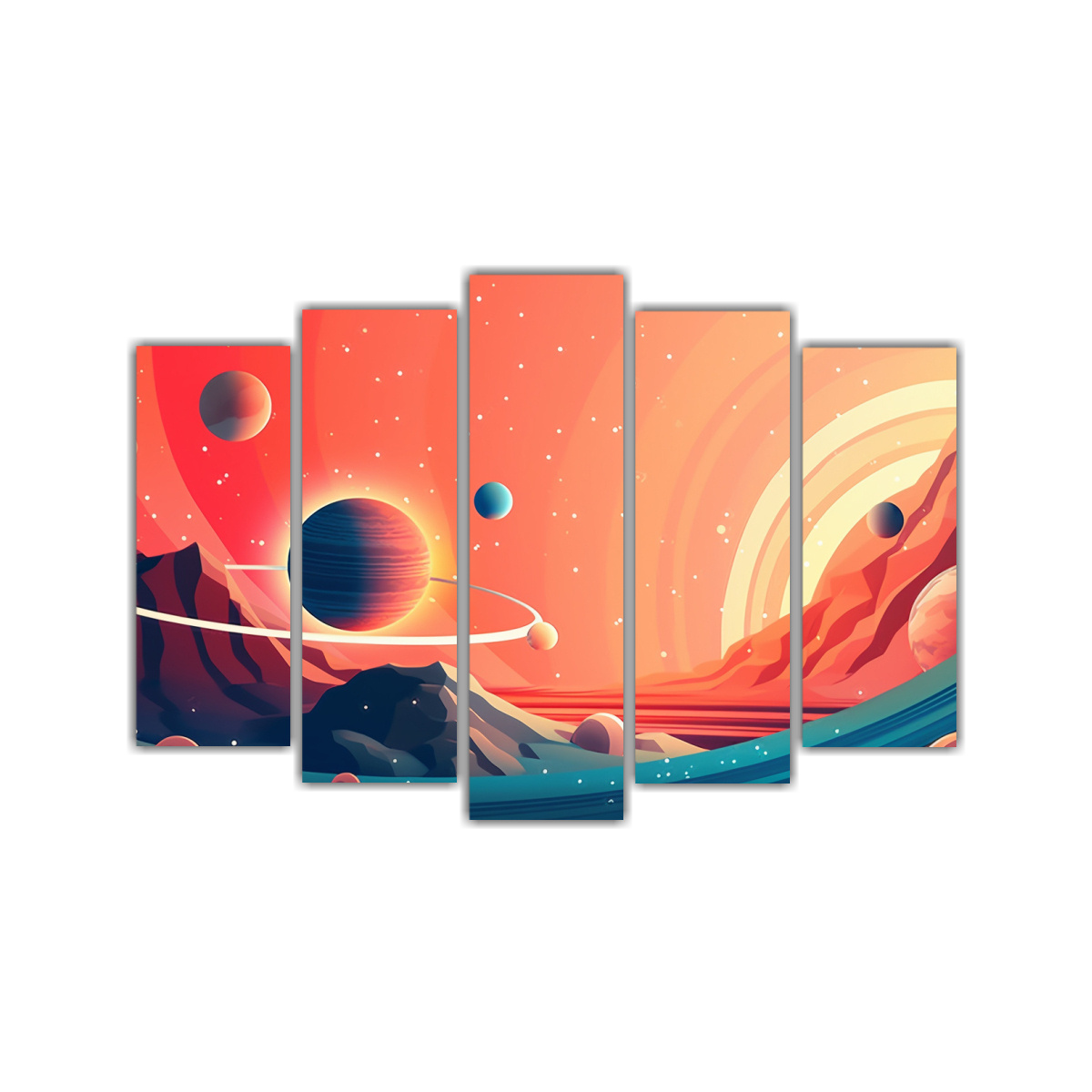 Lienzos Espectaculares En Planeta Rojo Con Círculos Naranjas Y Blancos - Decocuadros