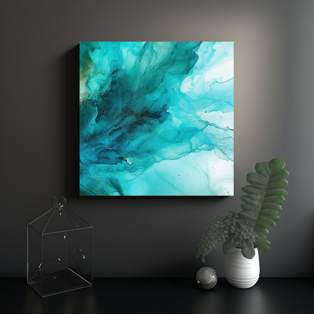 Cuadro En Bastidor Patrón De Viento Turquesa Efecto Tinta Textura - DecoCuadros