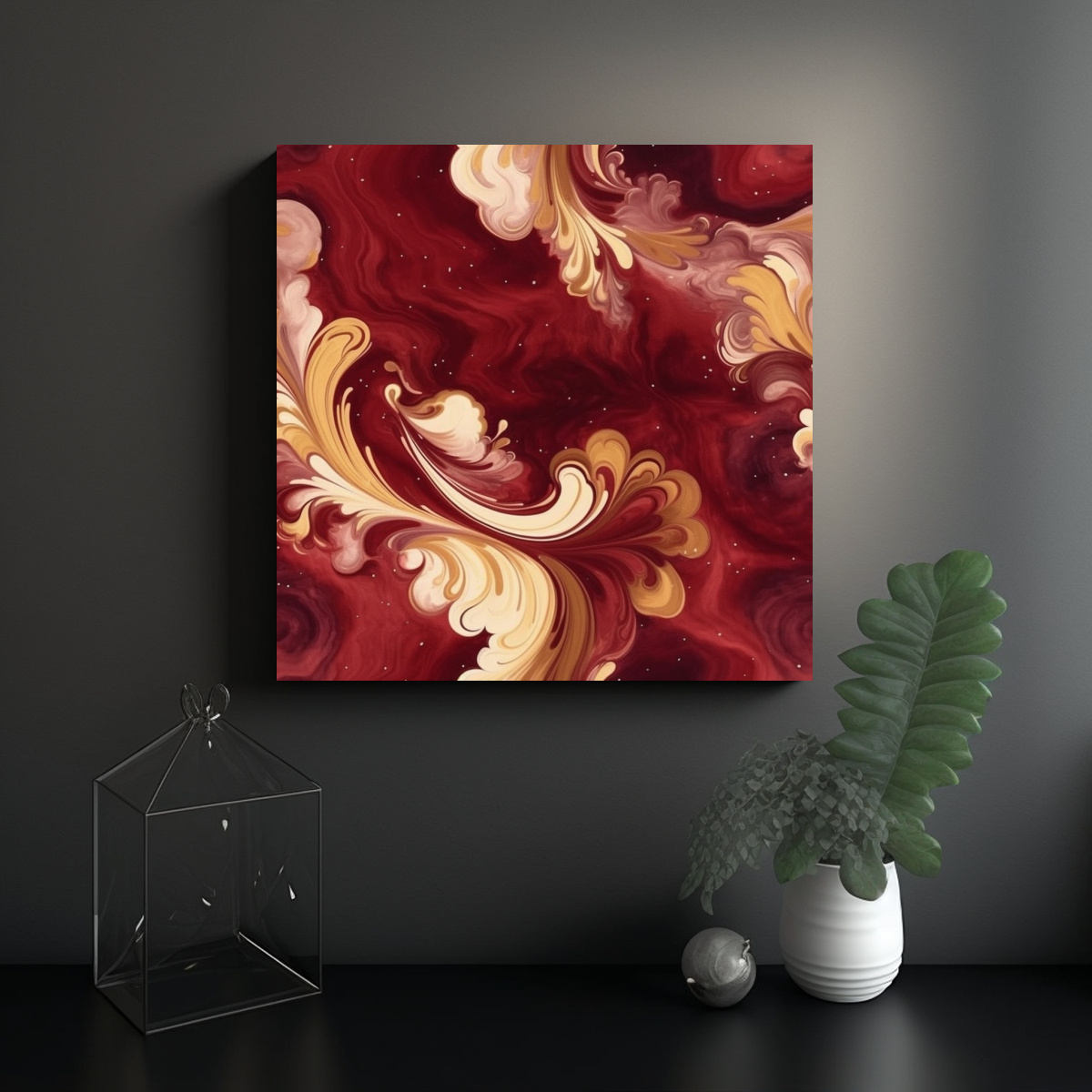 Cuadro En Tela Maroon Y Oro - Decoración Artesanal De Calidad - Decocuadros