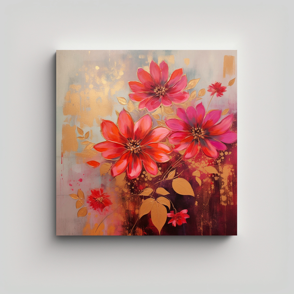 Cuadro Floral Abstracto En Lienzo Con Acrílicos Rosados - DecoCuadros