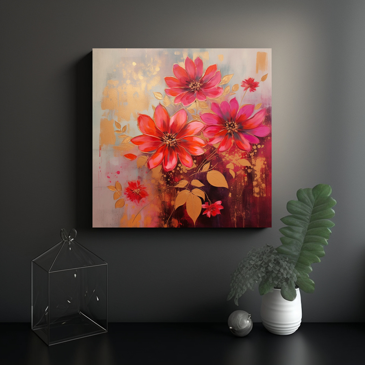 Cuadro Floral Abstracto En Lienzo Con Acrílicos Rosados - DecoCuadros