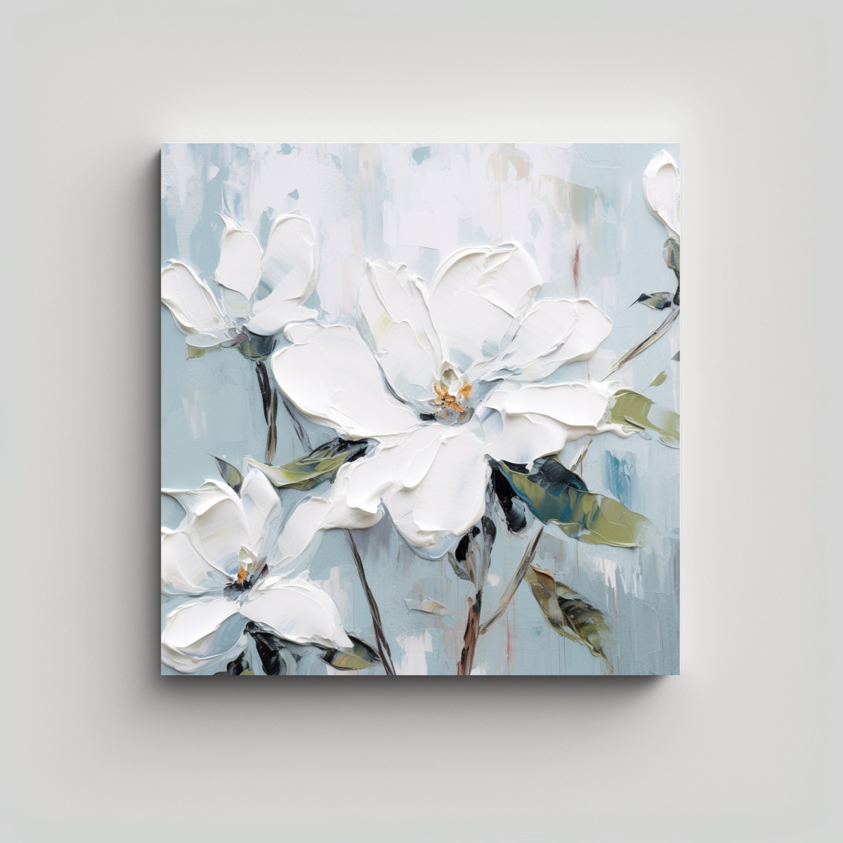 Cuadro Floral Blanco En Bastidor Cuadrado: Arte Floral En Tonos Neutros - Decocuadros