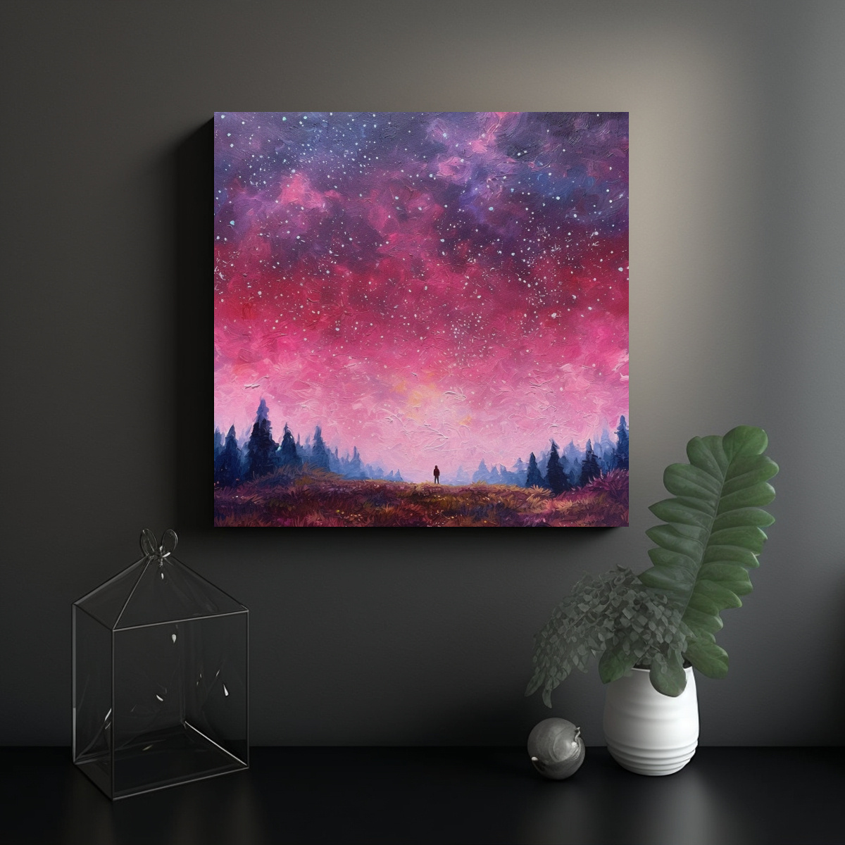 Cuadro Imagen Majestuosas Pintura Estilo Estilo óleo Cielo Rosa Estrellado - DecoCuadros