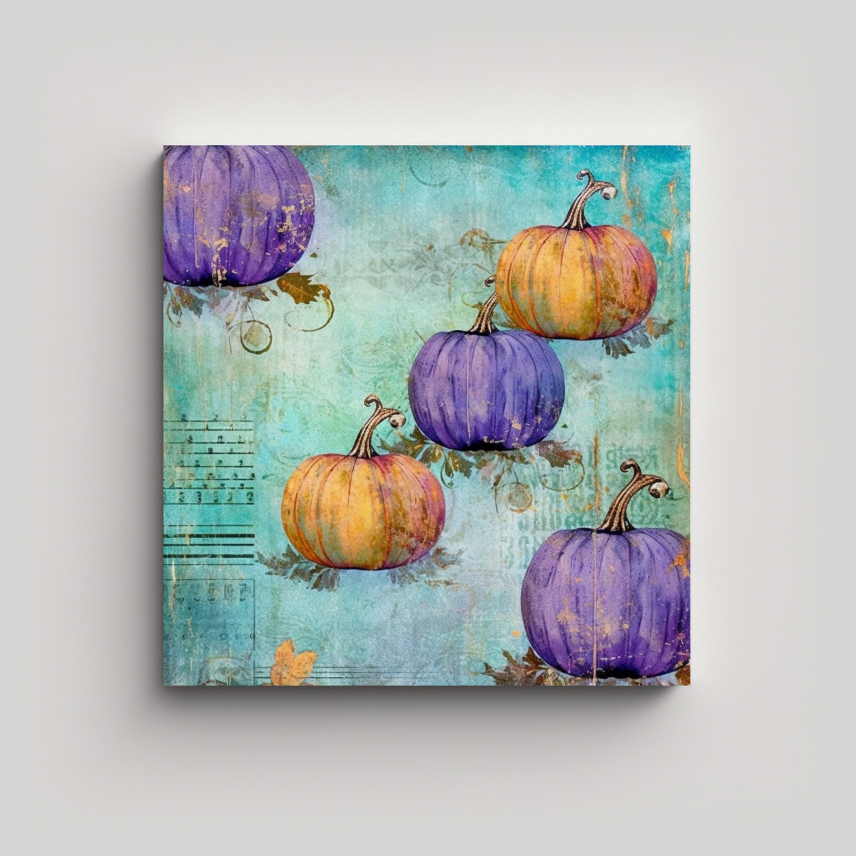 Cuadro Inspiración Surrealista Estilo Shabby Chic Con Calabazas Moradas Y Azules - DecoCuadros