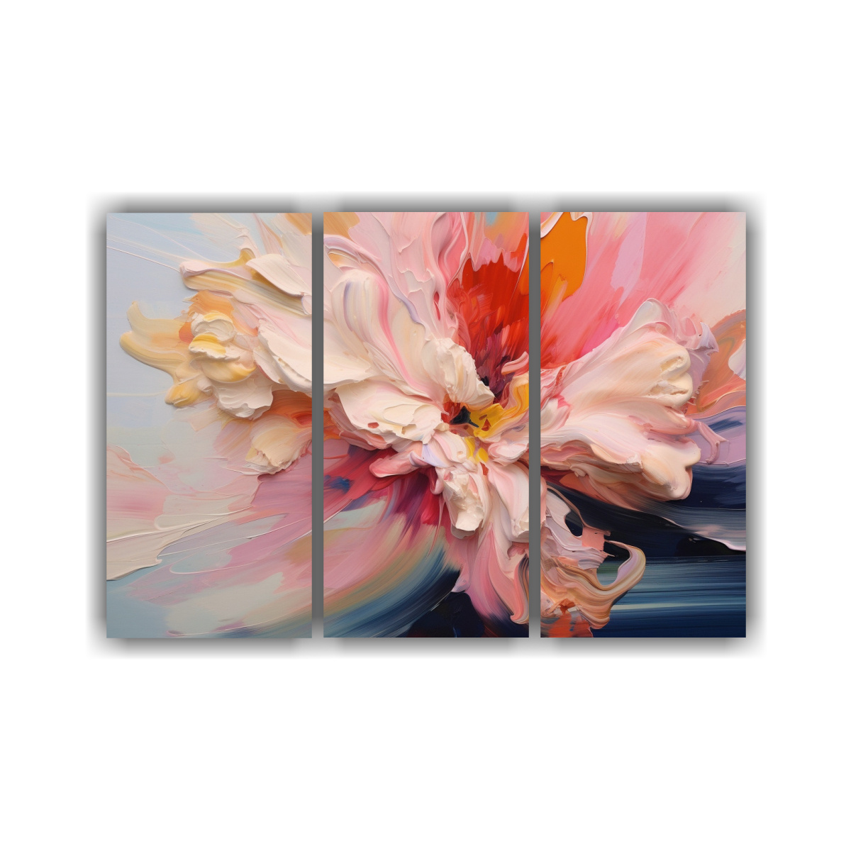 Cuadro Lienzo Decorativo: Flor Rosa Estilo Estilo óleo Plateado, Azul Marino Grisaceo, Carmesí ...