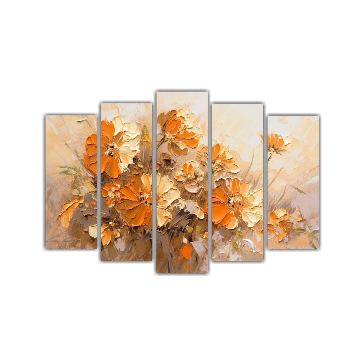 Cuadro Lienzo Movimiento Personalidad Naranja Y Dorado Flores En Lienzo - Decocuadros