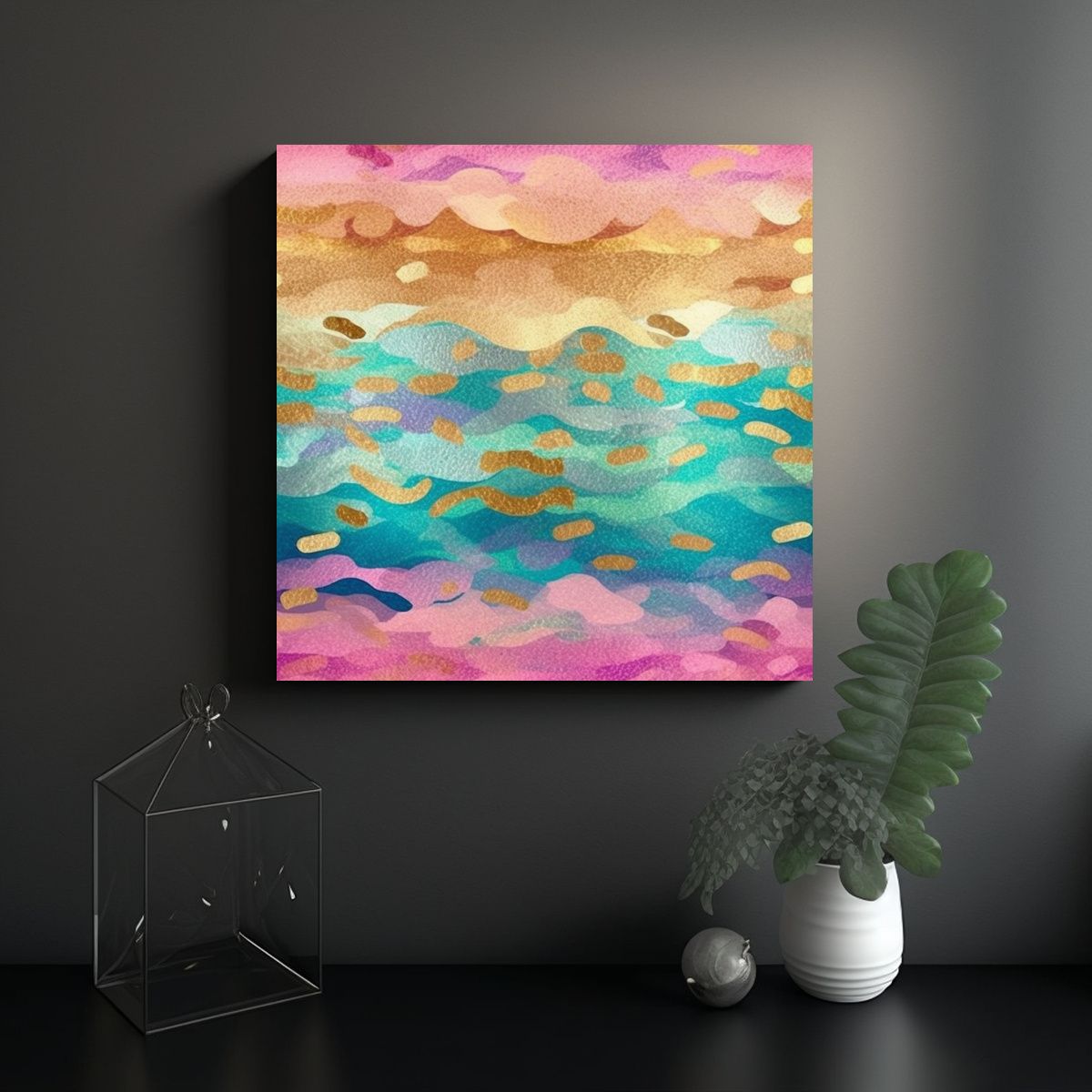 Cuadro Lienzo Tela Acuática Multicolor Textura Marina Reluciente - DecoCuadros