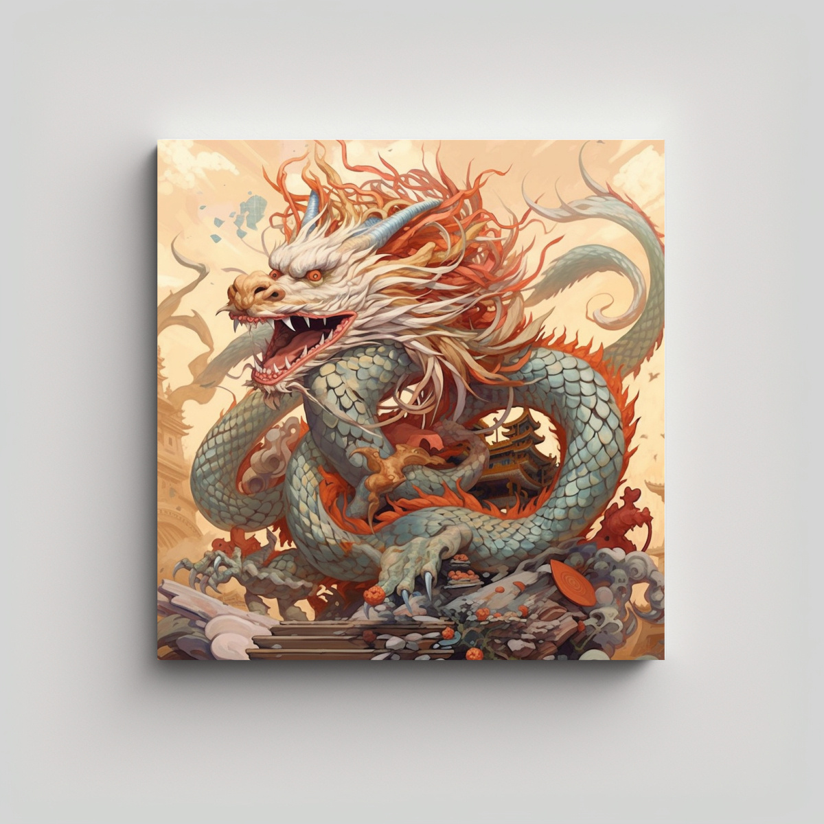 Cuadro Moderno De Dragón Chino Como Dios Del Arroz En Tela En Bastidor ...