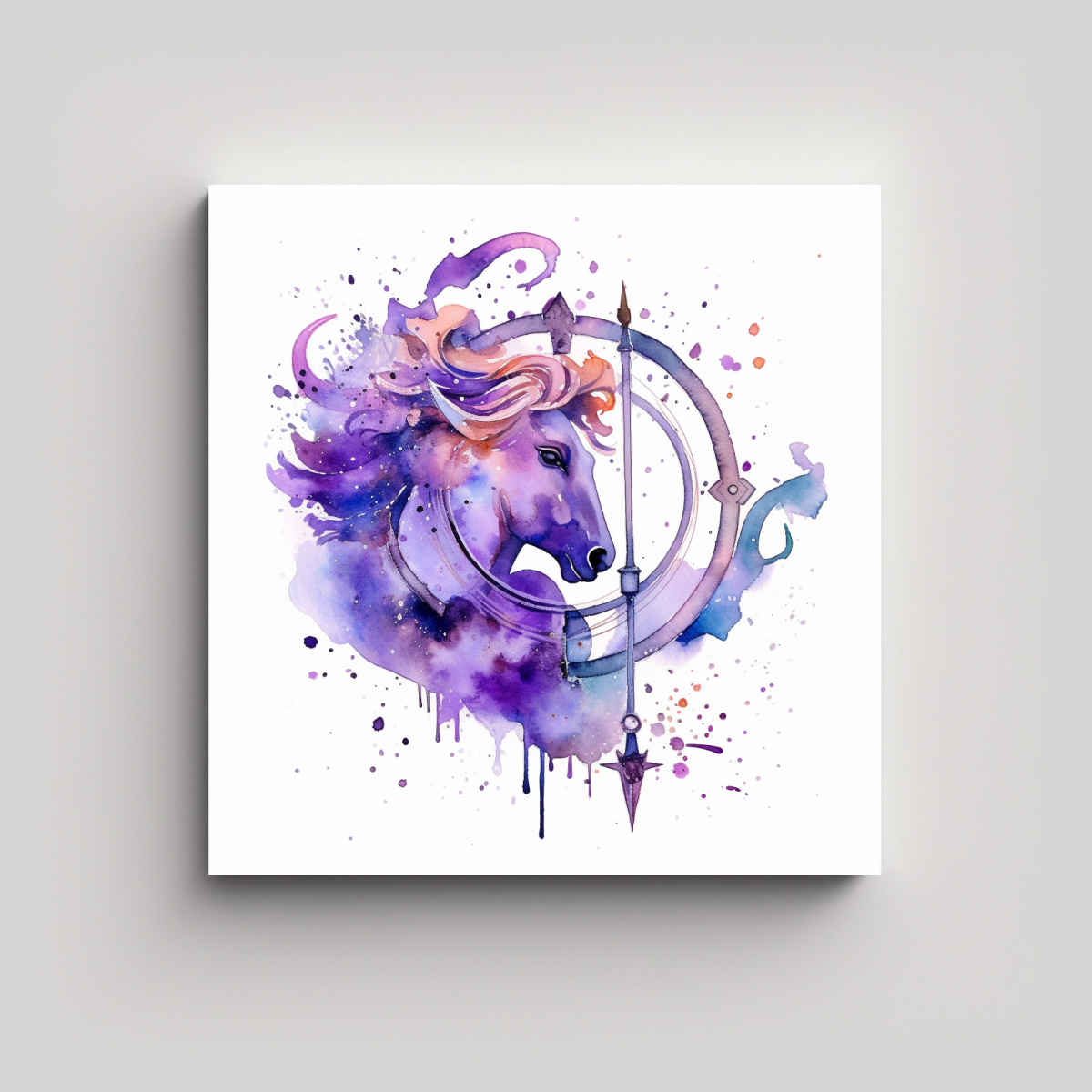 Cuadro Moderno Duradero Acuarela Signo Sagitario Morado Lujo - DecoCuadros