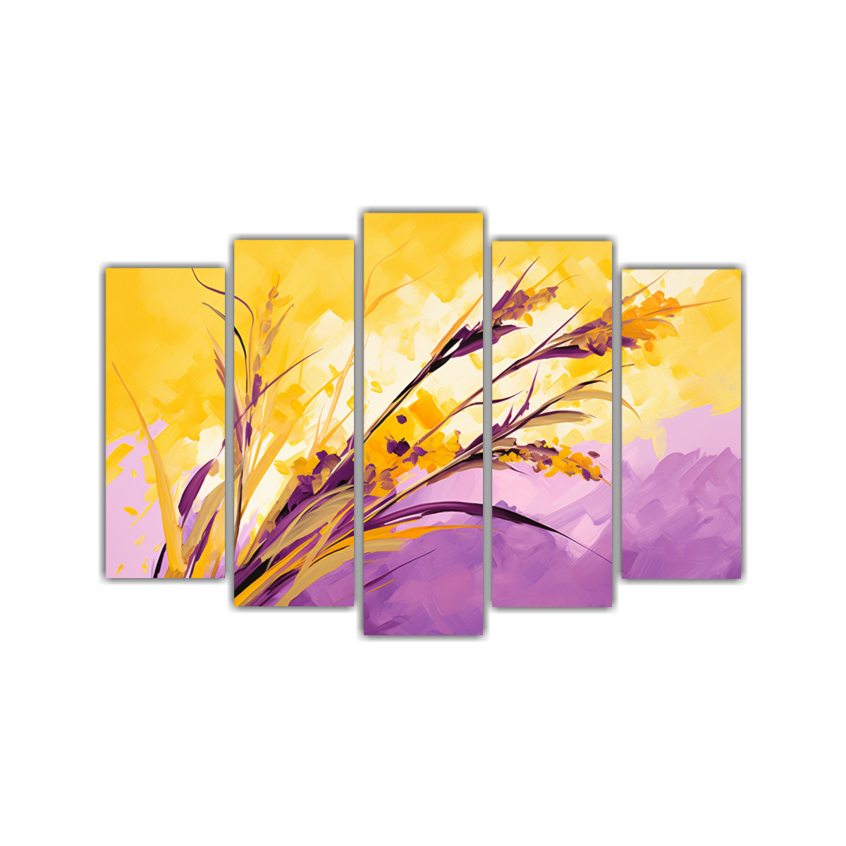 Cuadro Moderno Elegante De Caña De Azúcar En Amarillo Y Morado Neonoir - Decocuadros